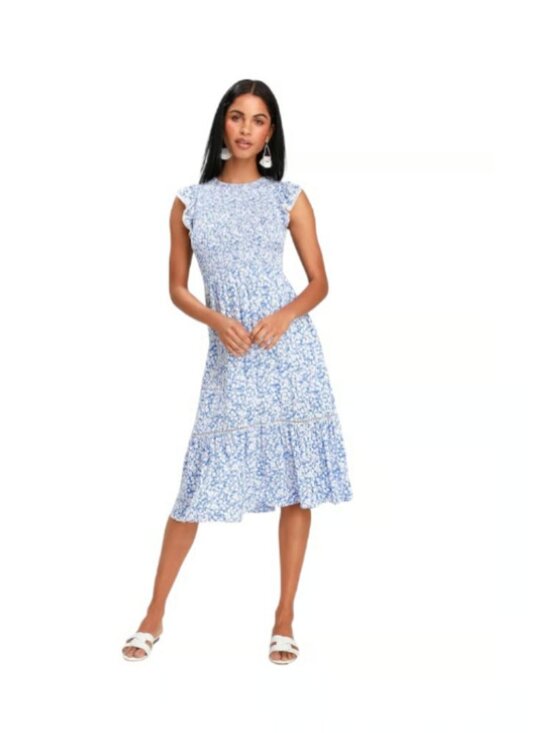 Lost + Wander | Dresses | Lost Wander Pick Me Blue Floral Midi Dress L ...